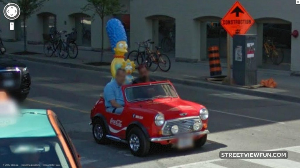 Marge and Maggie in a Mini - StreetViewFun