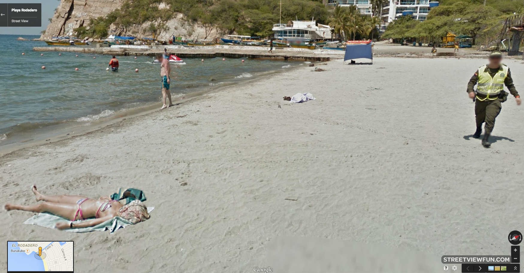 Colombian police have some questions for Google Street View at the beach - STREETVIEWFUN