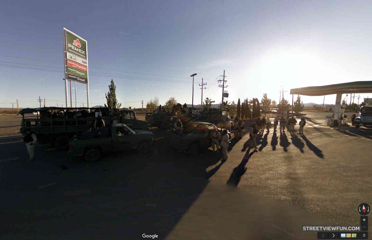 Mexican military preparing at a gas station near US border - STREETVIEWFUN