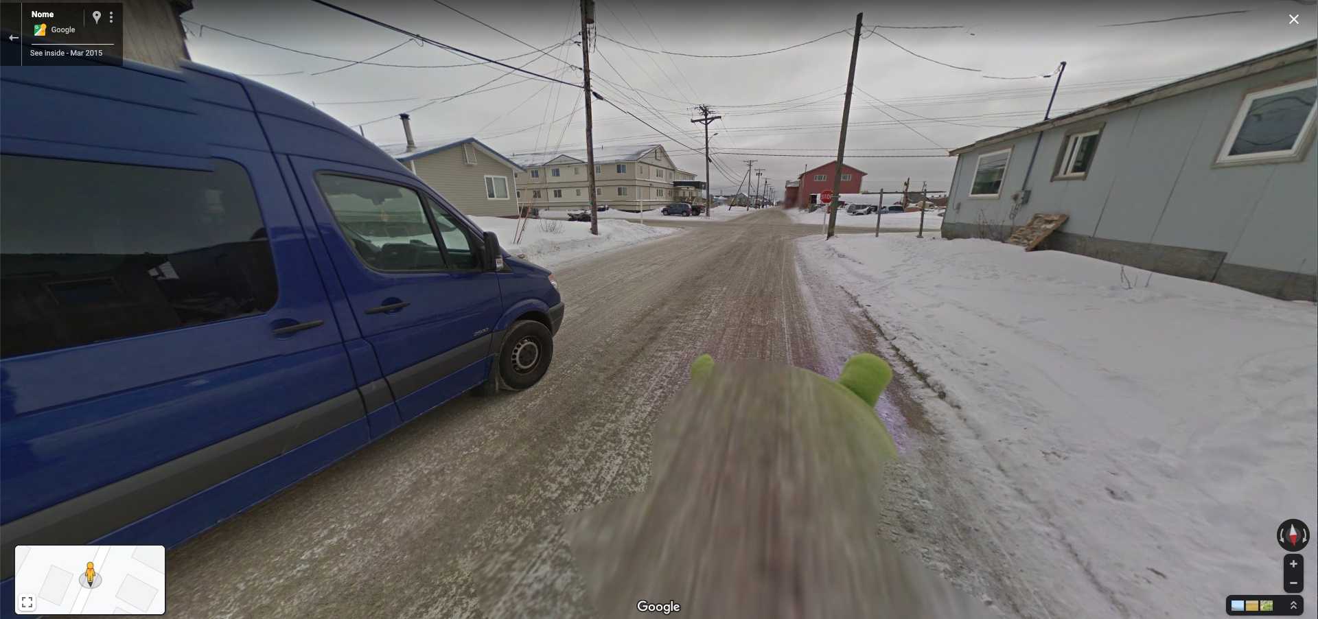 Google street man with green bear ears - STREETVIEWFUN