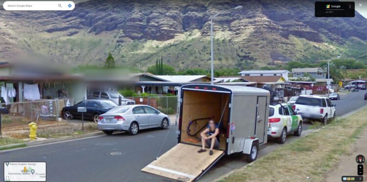 Google guy sitting inside the trailer - STREETVIEWFUN