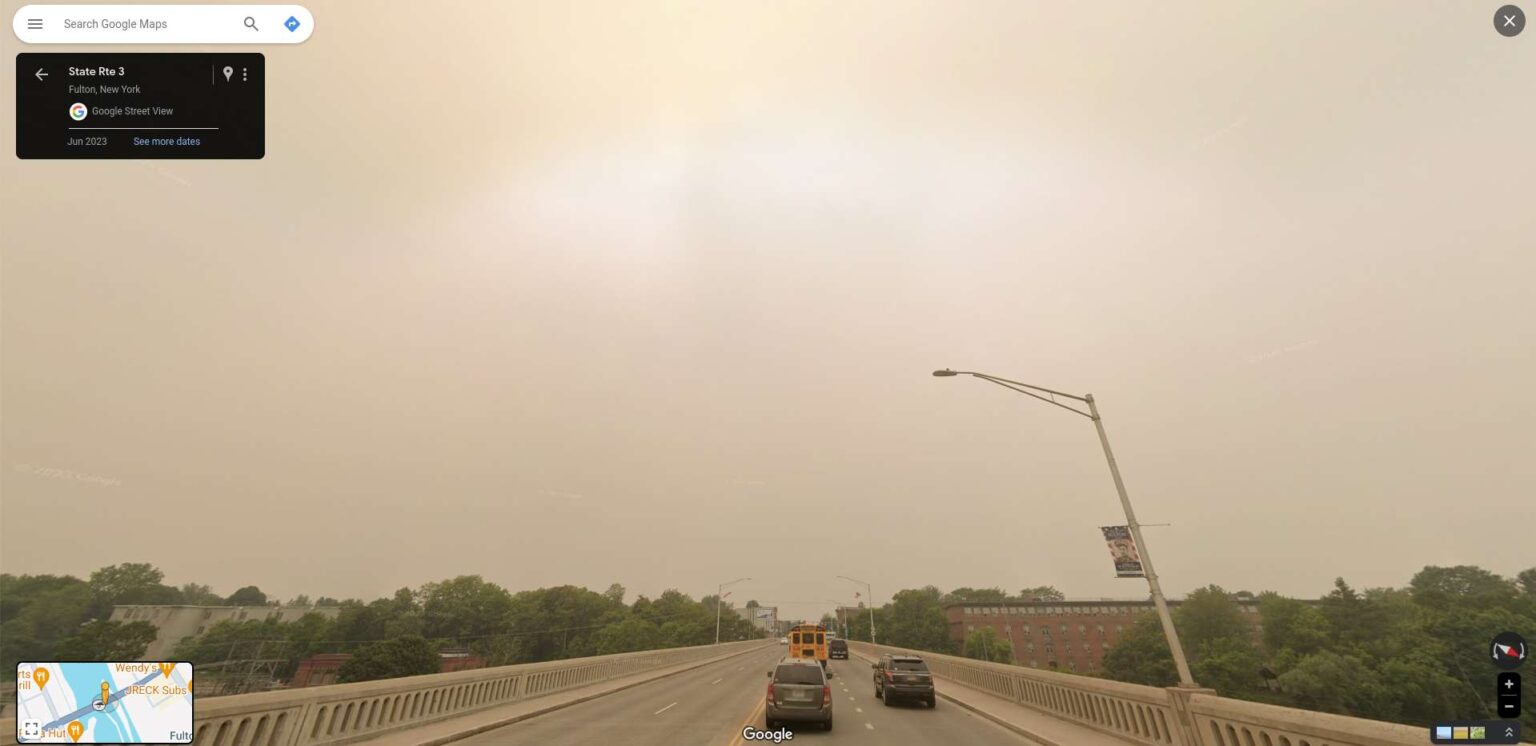 Ontario's wildfire smoke comes into Fulton, New York in June 2023 - STREETVIEWFUN