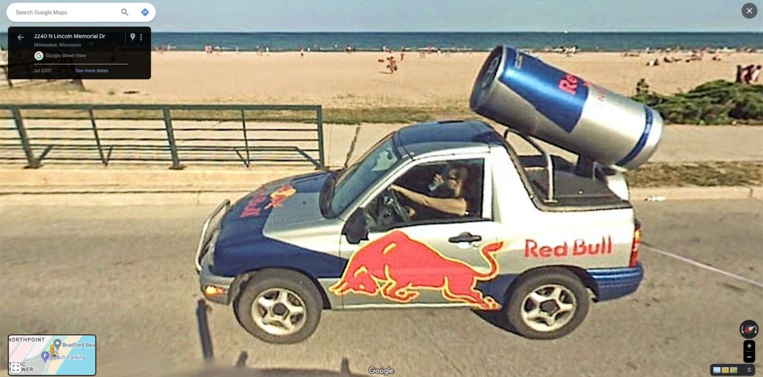 Drinking RedBull while driving RedBull Car - STREETVIEWFUN