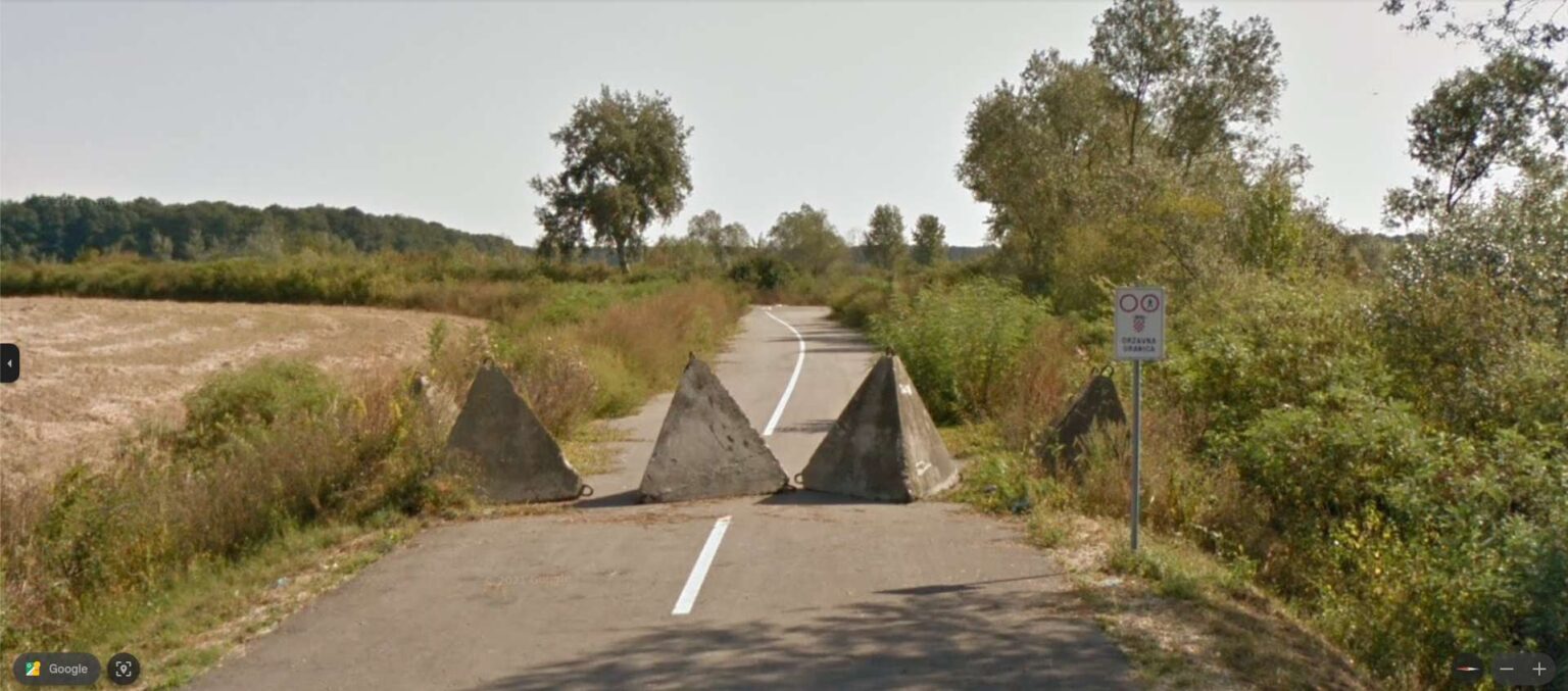 Road blockade with cement pyramids - STREETVIEWFUN