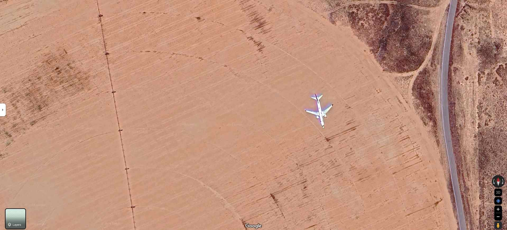 Near the "Human Eye" in Google Maps is a jet. Busy spot! - STREETVIEWFUN