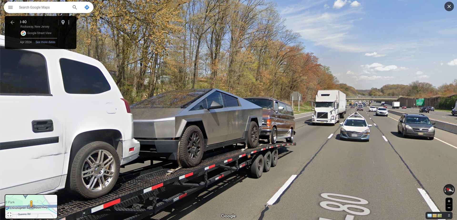 Google car and Cybertruck - STREETVIEWFUN