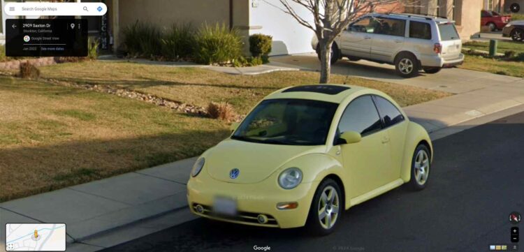 Bright Yellow VW Beetle with sunroof - STREETVIEWFUN