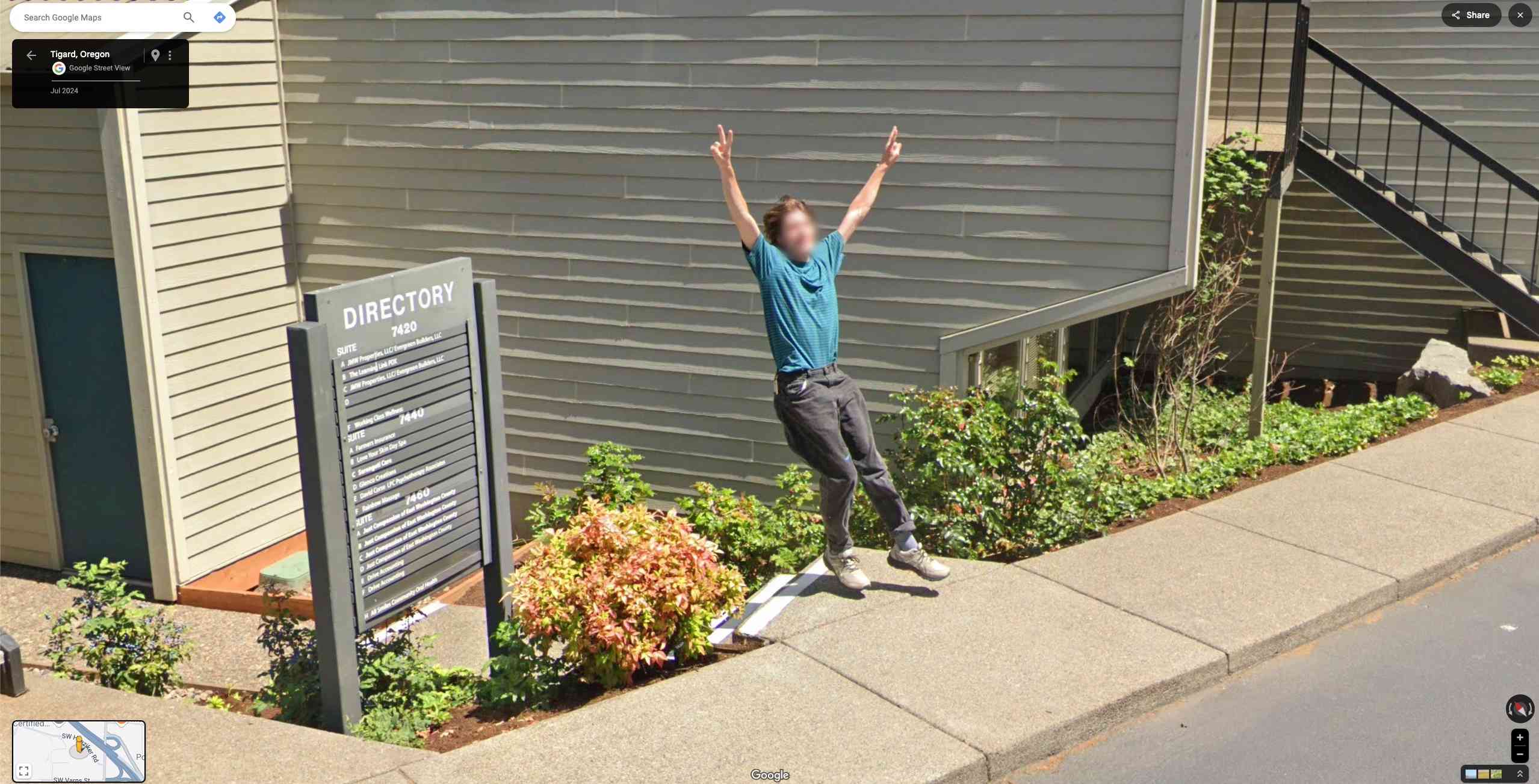 Peace sign and jumping for joy! - STREETVIEWFUN