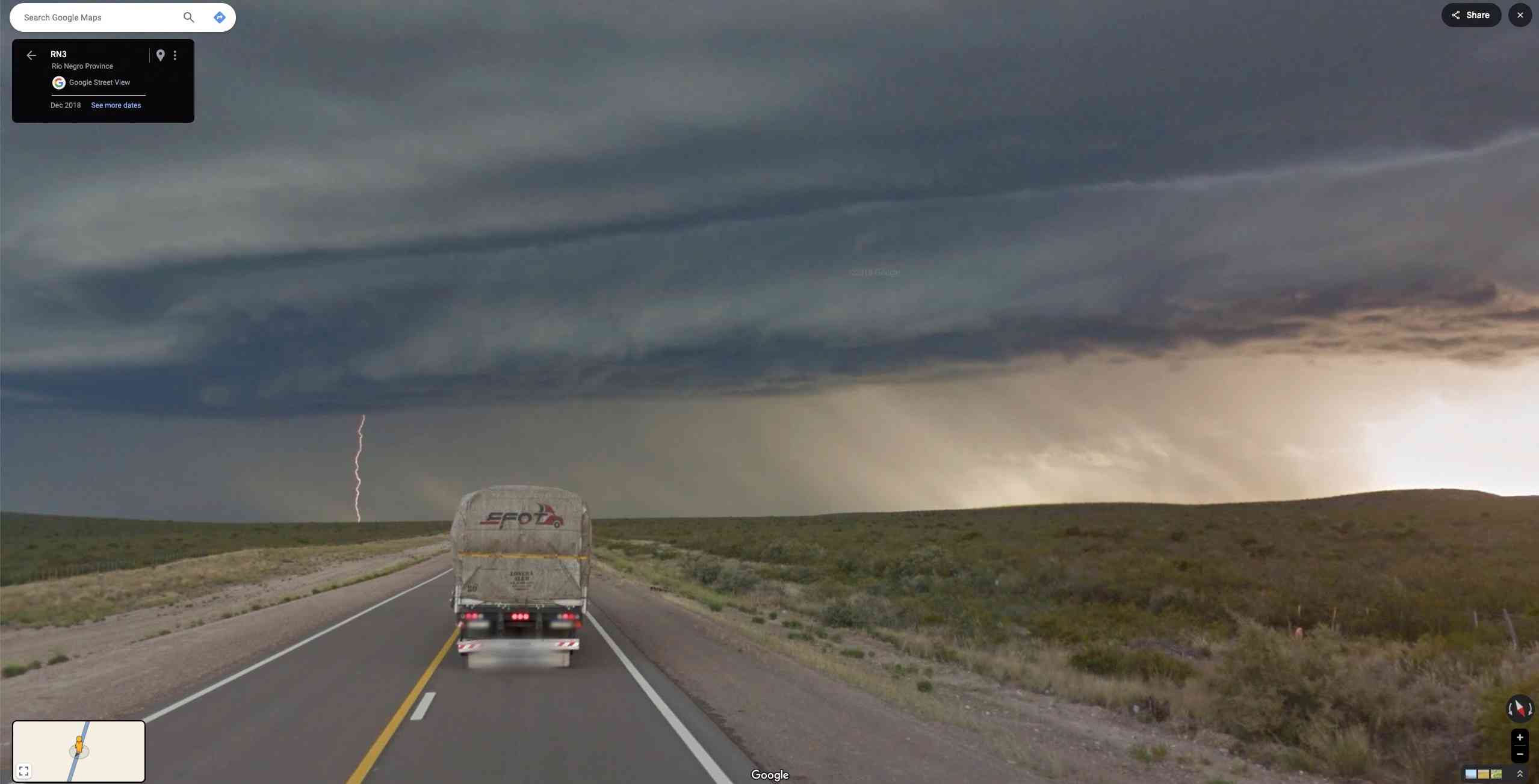 Lightning in the middle of nowhere in Rio Negro, Argentina - STREETVIEWFUN